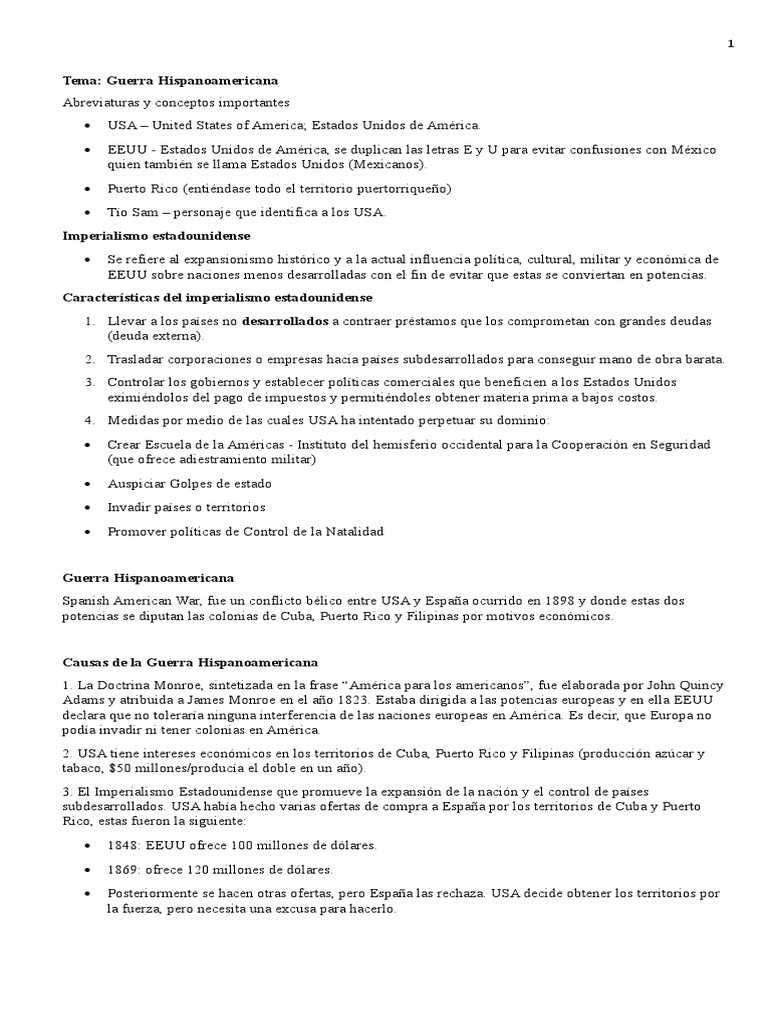 Causas y Consecuencias de la Guerra Hispanoamericana | PDF | Invasión ...