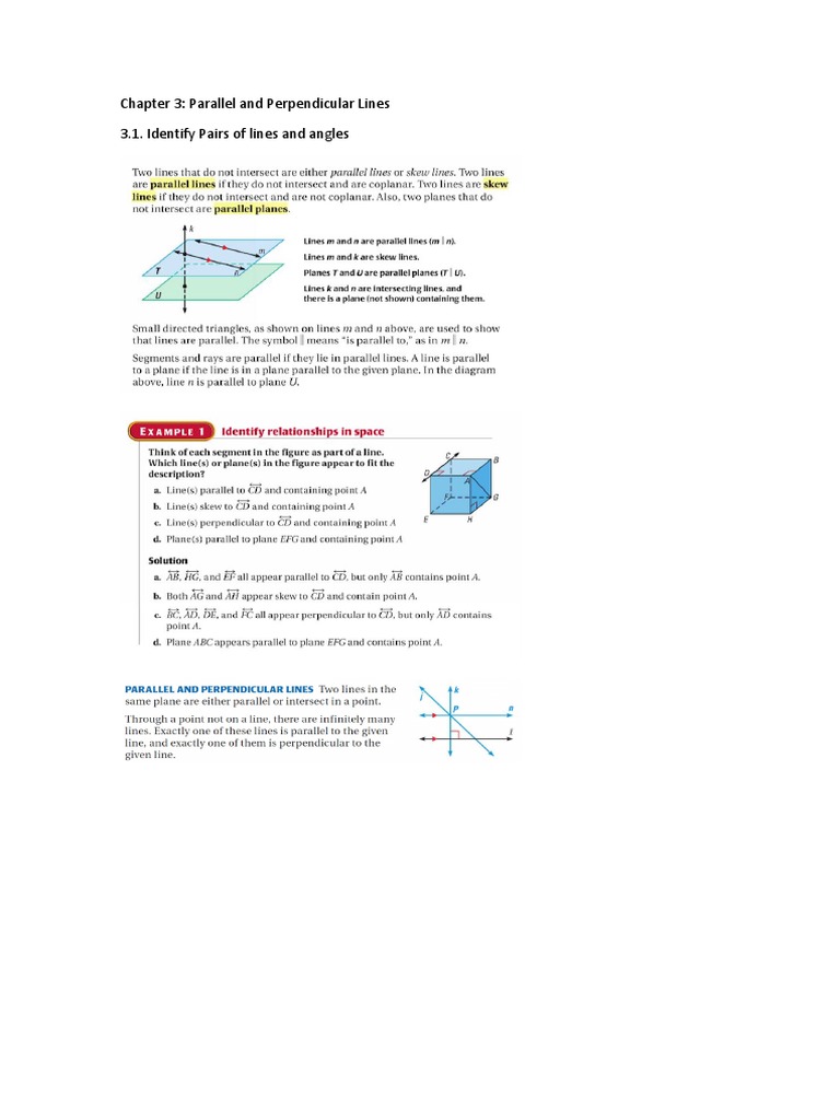 Chapter 3: Parallel and Perpendicular Lines 3.1. Identify Pairs of ...