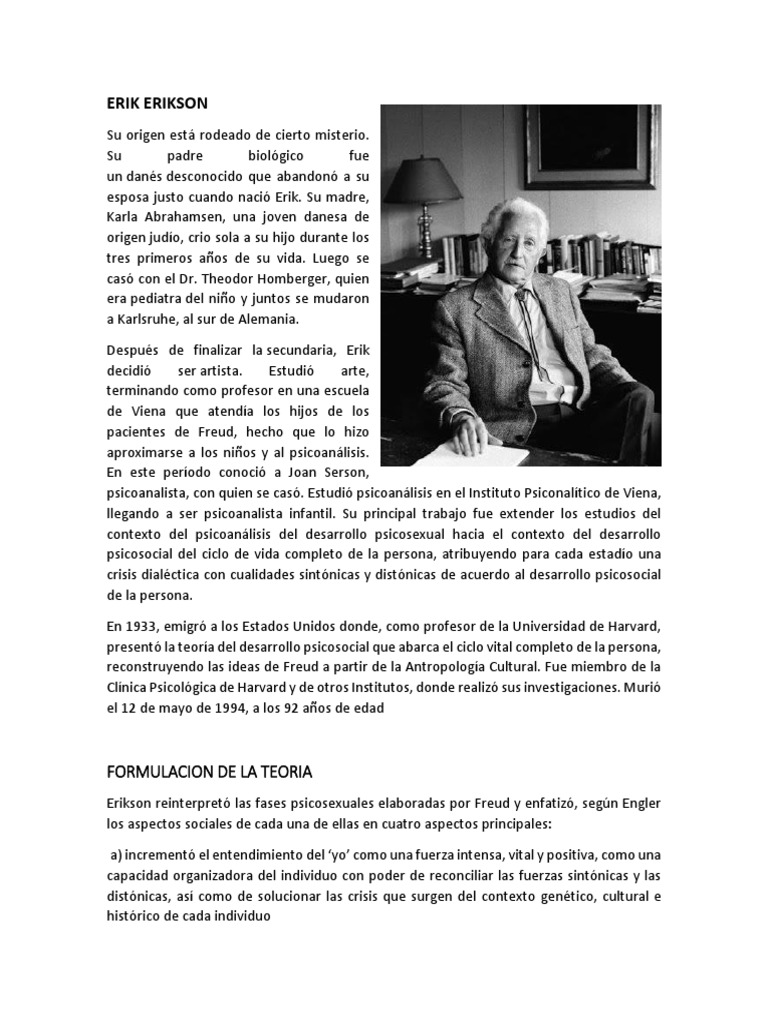 Biografía de Erik Erikson: Teoría Psicosocial | PDF | Adultos | Sicología