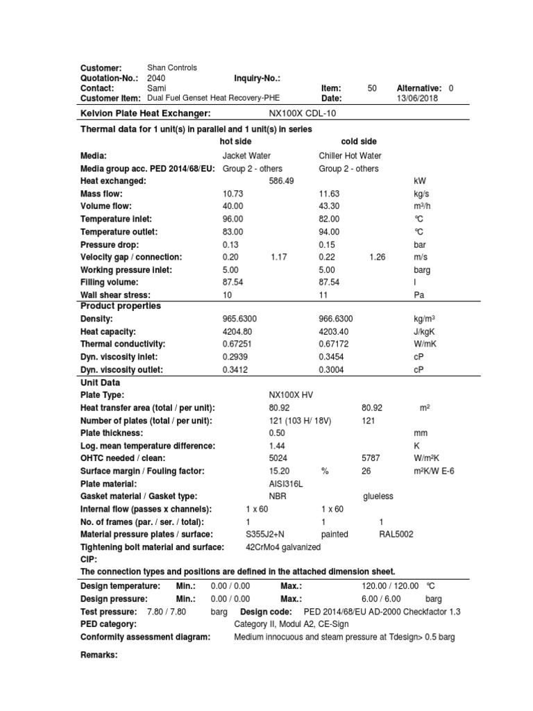 Dual Fuel Genset - Heat Recovery-1-2 | PDF | Heat Exchanger | Viscosity