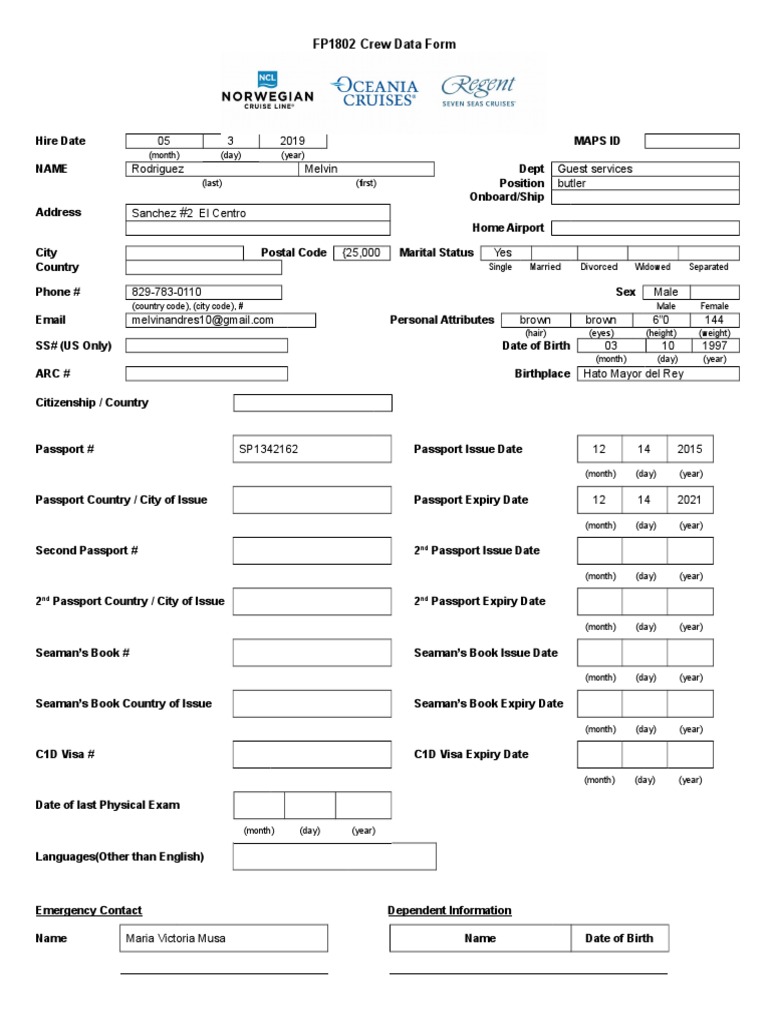FP 1802 Crew - Data - Form 0.1 | PDF | Government And Personhood ...