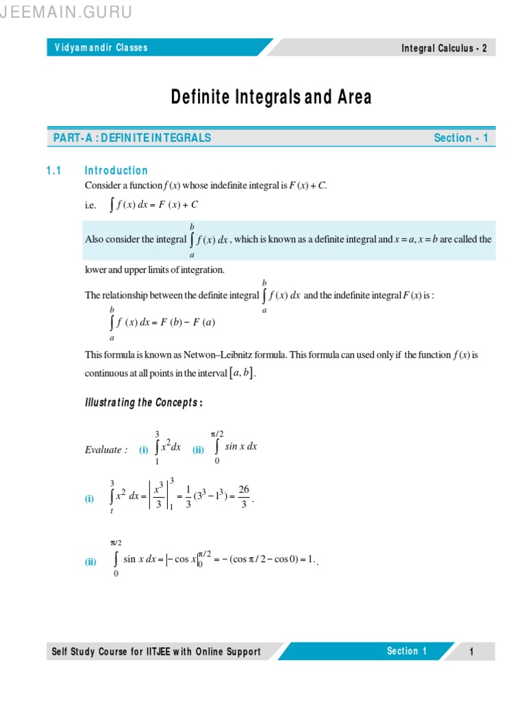 Integral Calculus for IITJEE: Definite Integrals | PDF | Integral ...