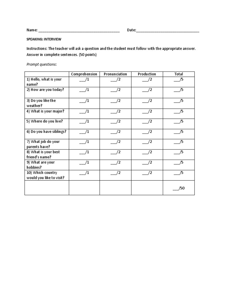 Speaking Assessment | PDF