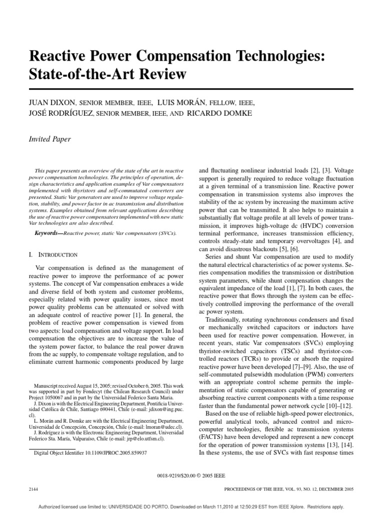 Reactive Power Compensation Technologies PDF | PDF | Ac Power | Capacitor