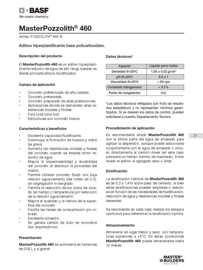 MasterPozzolith 2 | PDF | Hormigón | Agua