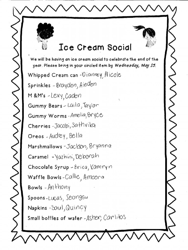 Ice Cream Social Sign Up Sheet | PDF