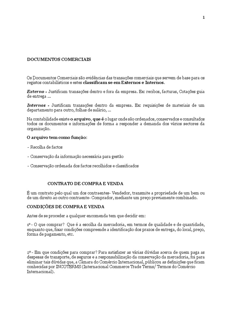 Classificação de Documentos Comerciais | PDF | Cheque (banco) | Serviço ...