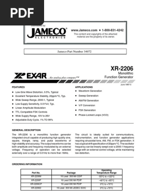 Xr2206cp Datasheet Pdf The XR2206 Function Generator DIY Kit & Other