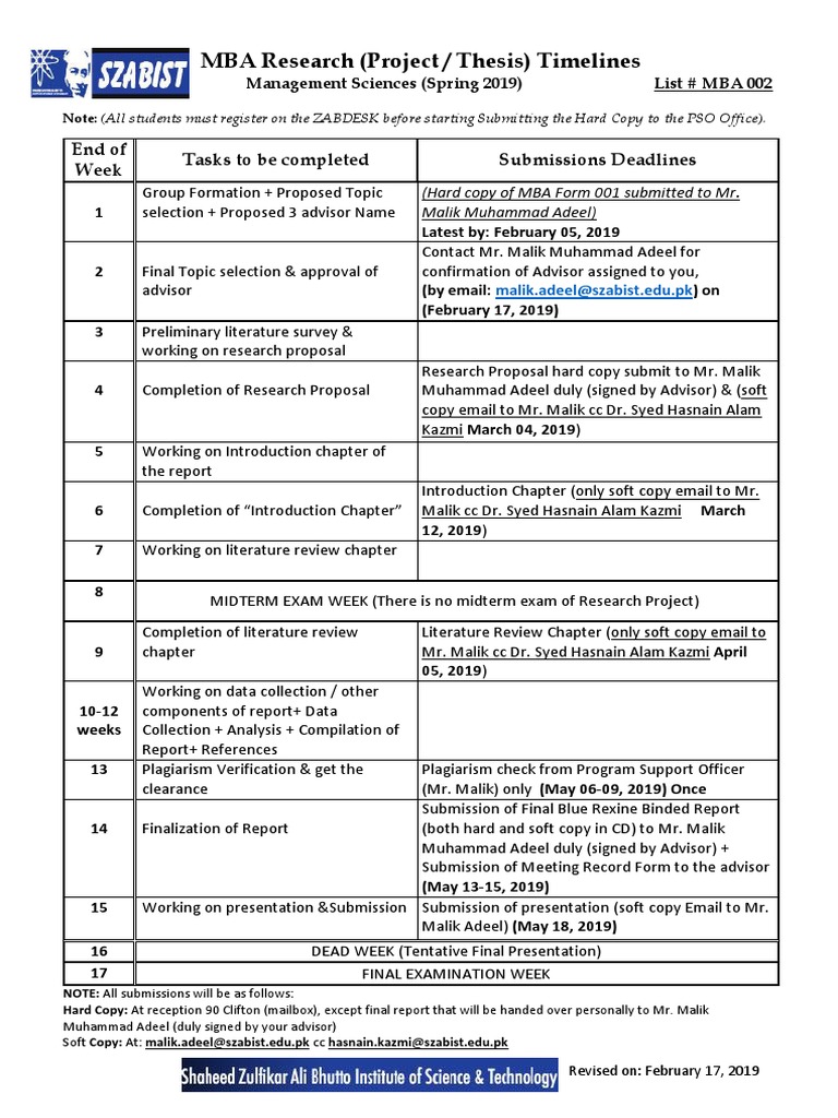 MBA Research Project Timeline Guide | PDF | Thesis | Educational ...