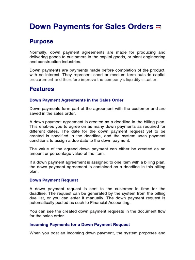 Down Payments For Sales Orders | PDF | Invoice | Payments