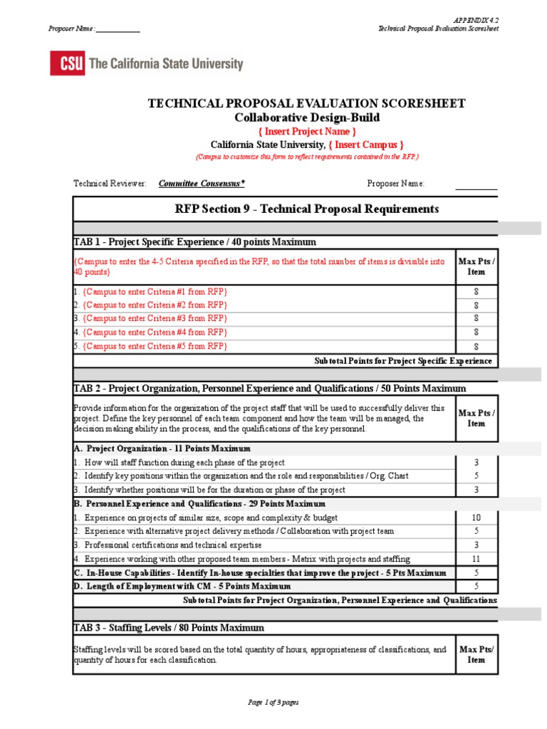 CDB Model Tech Prop Eval Scoresheet | PDF | Engineering | Business