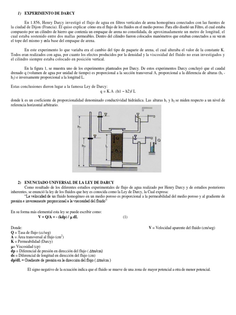 Ley De Darcy Y Su Experimento Pdf Fluido Gases