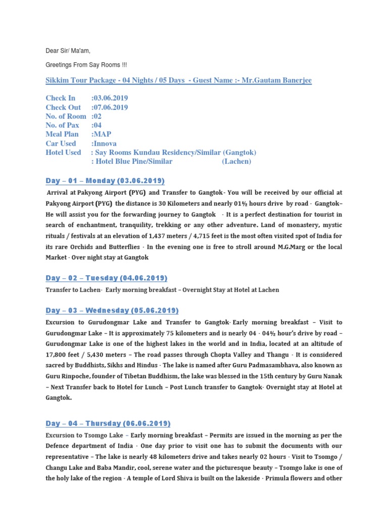 Day - 01 - Monday (03.06.2019) : Dear Sir/ Ma'am, Greetings From Say Rooms !!! | PDF | Indian ...