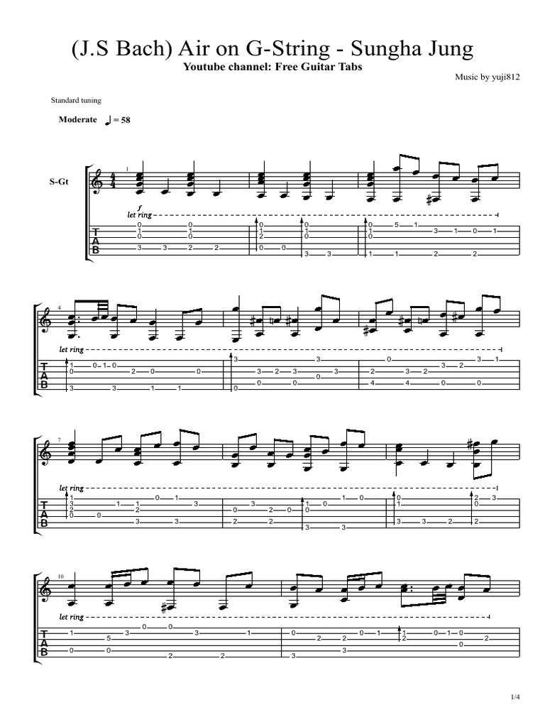 Tablatura Guitarra Air On G String | PDF | Ocio | Entretenimiento (general)