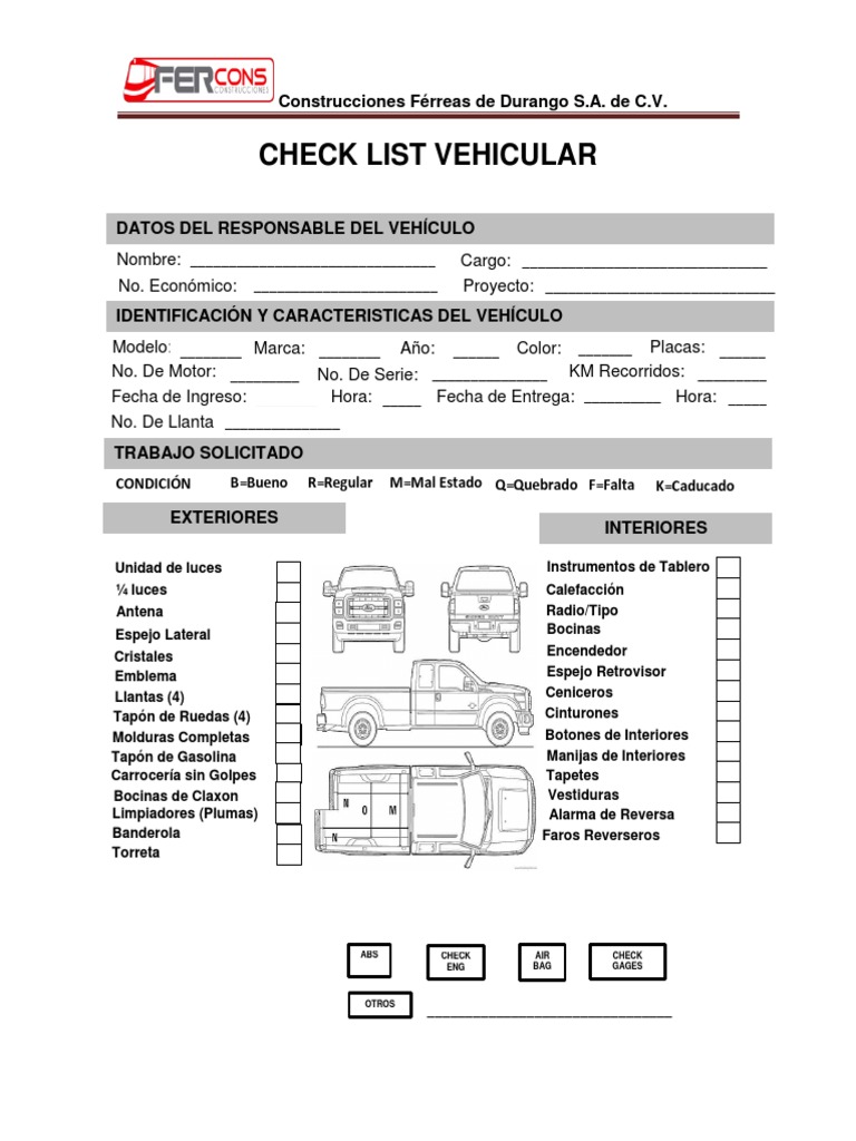 Check List Vehicular | PDF | Fabricantes de vehículos de motor ...