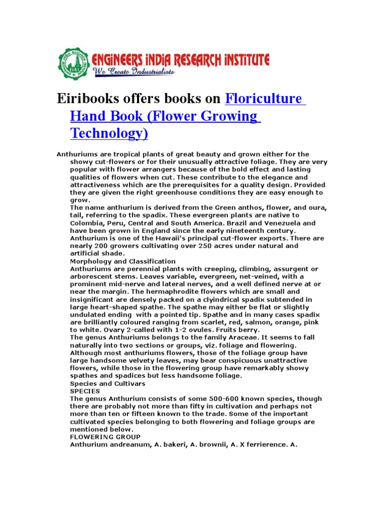 Industrial Project Books On Floriculture Hand Book (Flower Growing ...