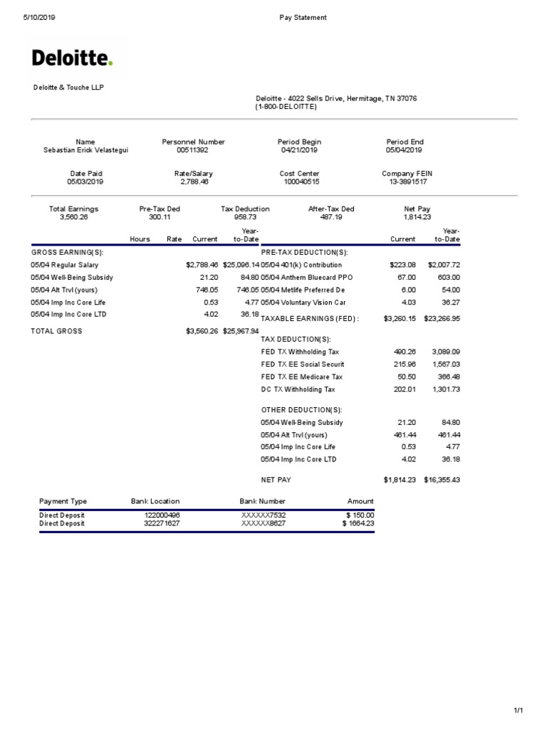 Pay Statement PDF | PDF | 401(K) | Economy Of The United States