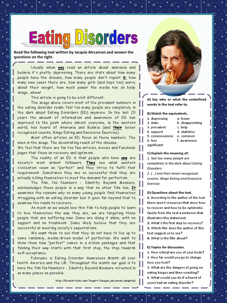 Eating Disorders Reading Comprehension Exercises | PDF | Eating ...