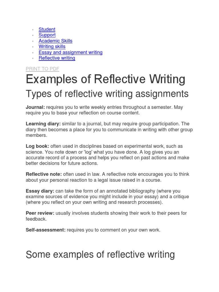 Types of Reflective Writing Assignments | PDF | Epistemology | Learning