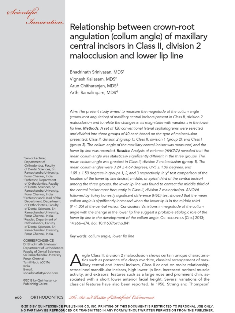 Relationship Between Crown-Root Angulation (Collum Angle) of Maxillary ...