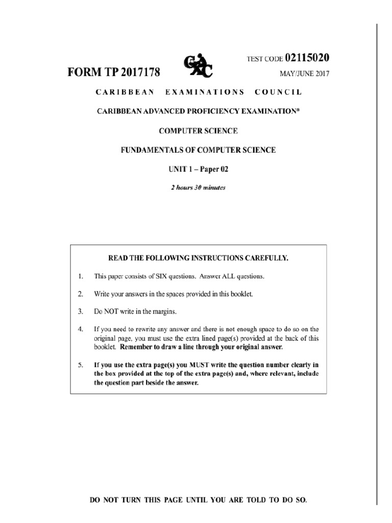 Cape 2017 Unit 1 Computer Science P2 | PDF