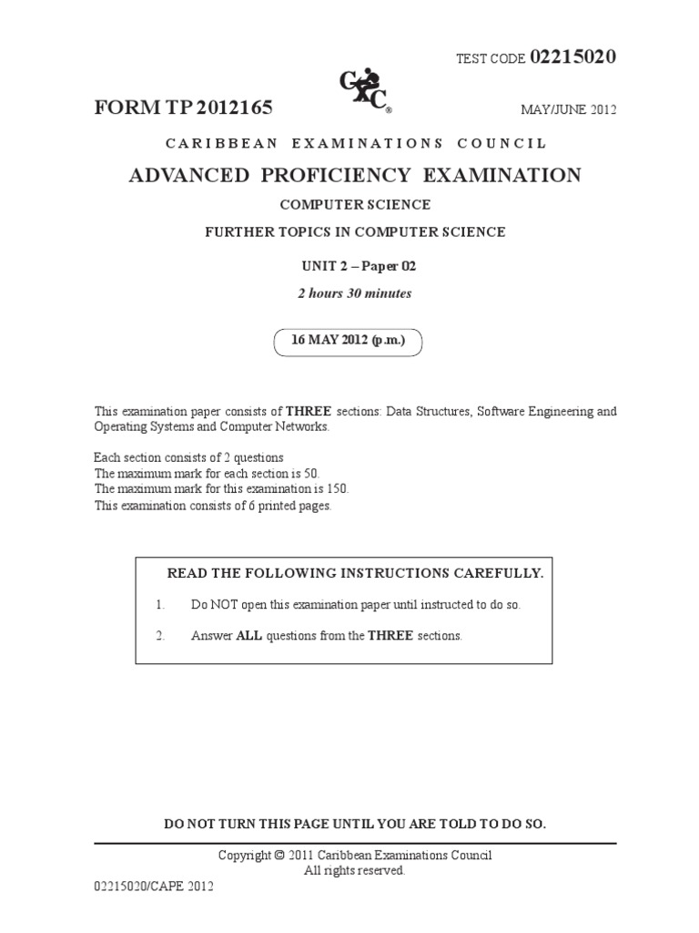 Cape Computer Science 2012 Unit 2 P2 | PDF | Queue (Abstract Data Type ...