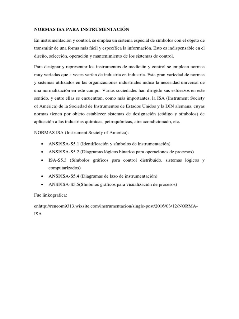 Normas Isa Para Instrumentación Pdf Transformador Energia Electrica