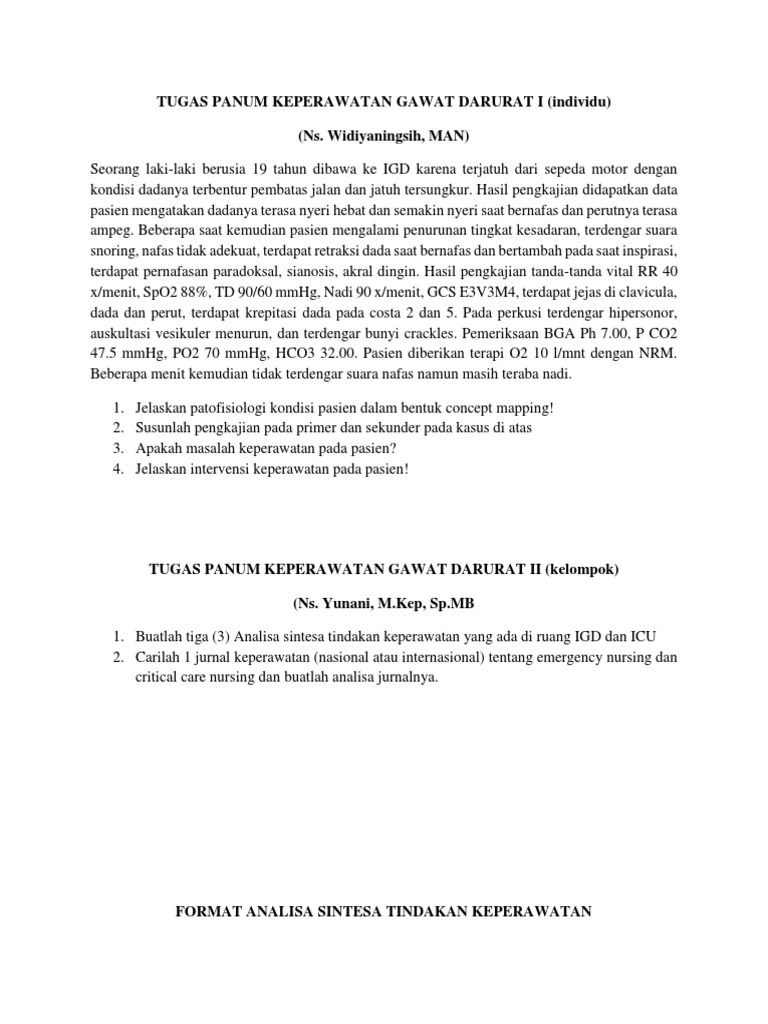 Tugas Panum Keperawatan Gawat Darurat I (Individu) (Ns. Widiyaningsih, MAN) | PDF