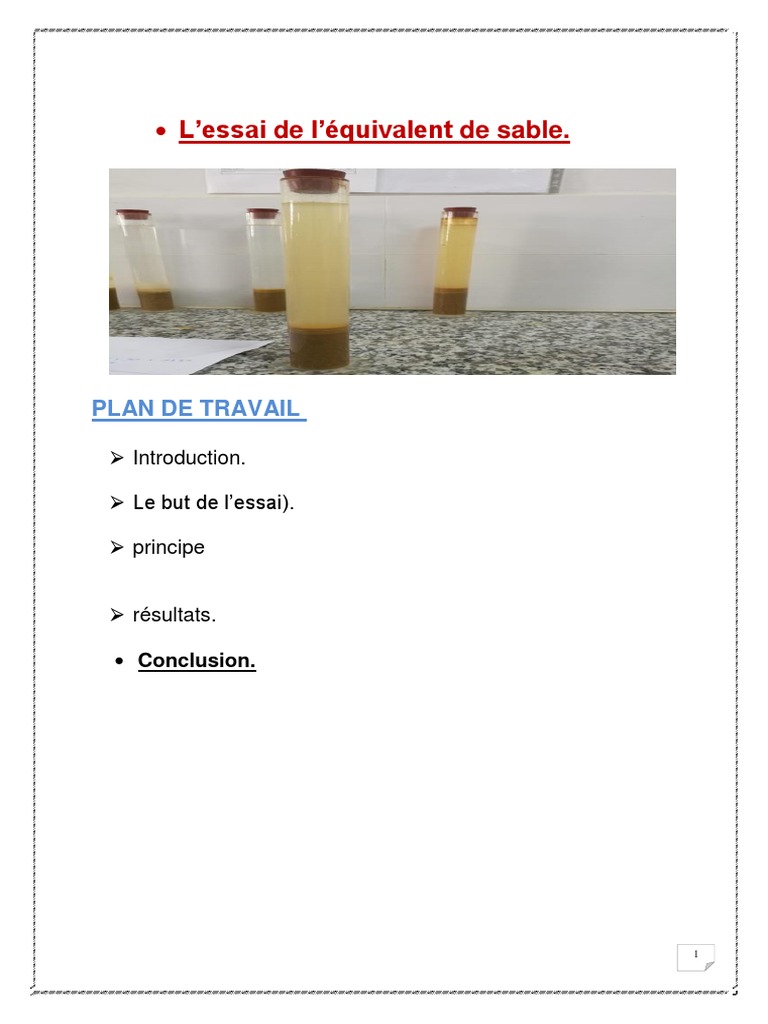 L'essai de L'équivalent de Sable | PDF | Sciences physiques | Chimie
