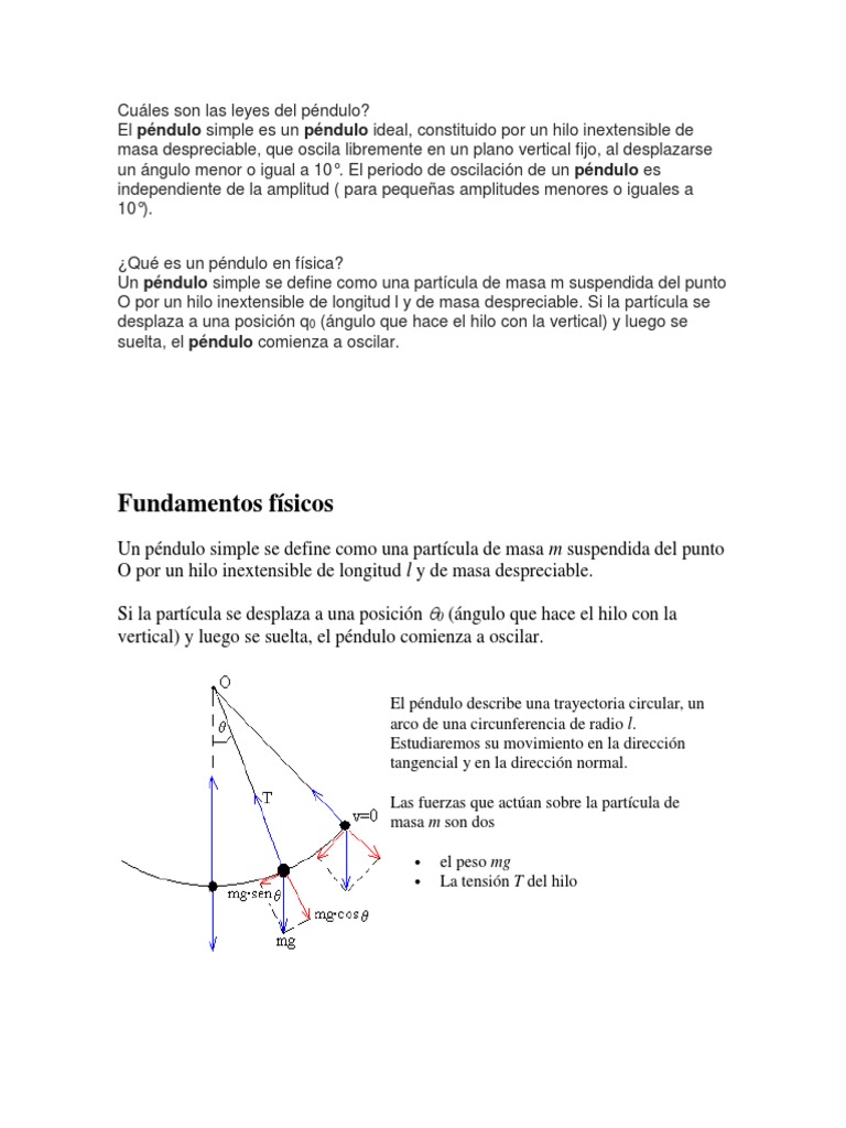 Cuáles Son Las Leyes Del Péndulo | PDF | Péndulo | Mecanica clasica