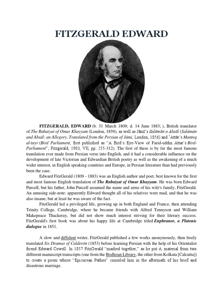 Edward FitzGerald: Translator of Khayyam | PDF | Poetry