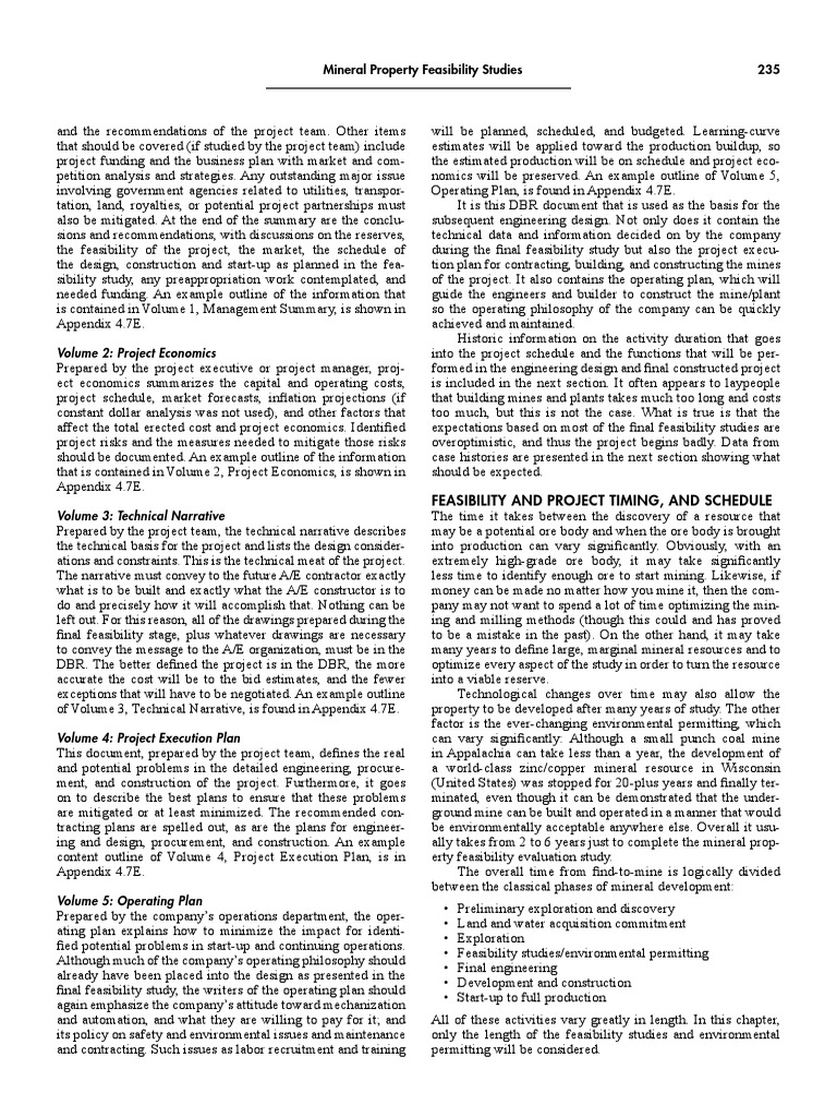 Mineral Property Feasibility Studies 235: Volume 2: Project Economics ...