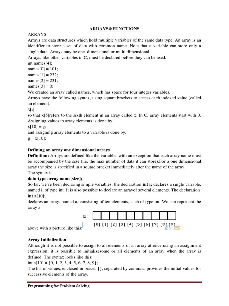 Arrays And Functions Pdf Parameter Computer Programming Subroutine