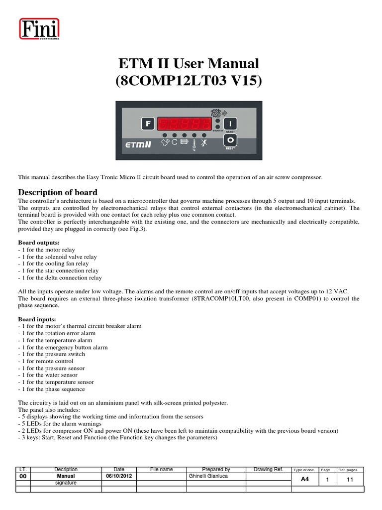 ETM II User Manual for Compressors | PDF | Menu | Relay