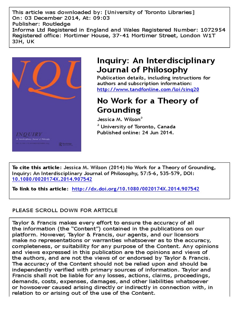 Wilson No Work For A Theory of Grounding | PDF | Metaphysics ...