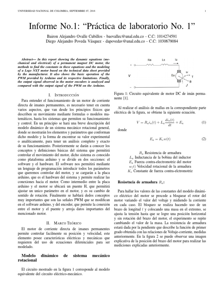 Informe No 1 Control | PDF | Microcontrolador | Arduino