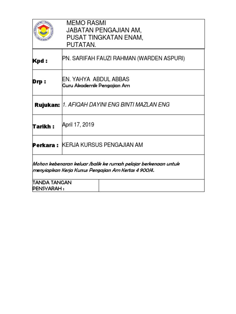 Memo Rasmi | PDF
