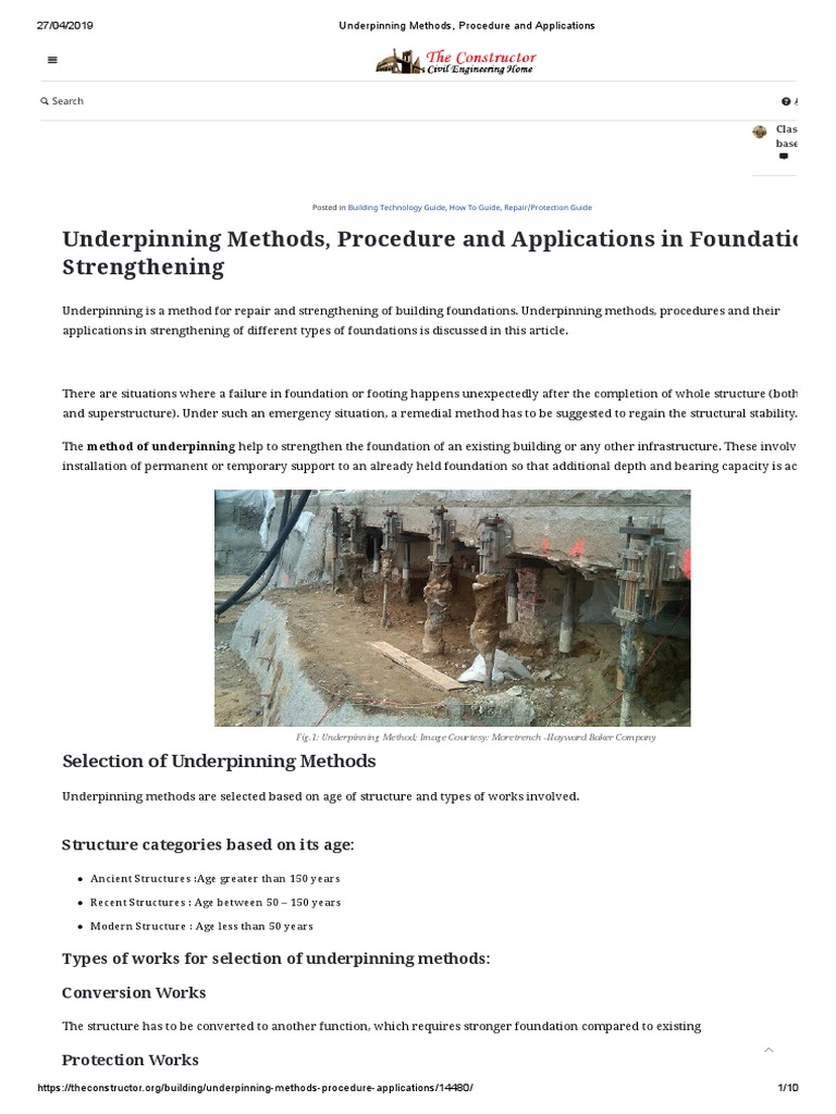 Underpinning Methods, Procedure and Applications | Deep Foundation ...