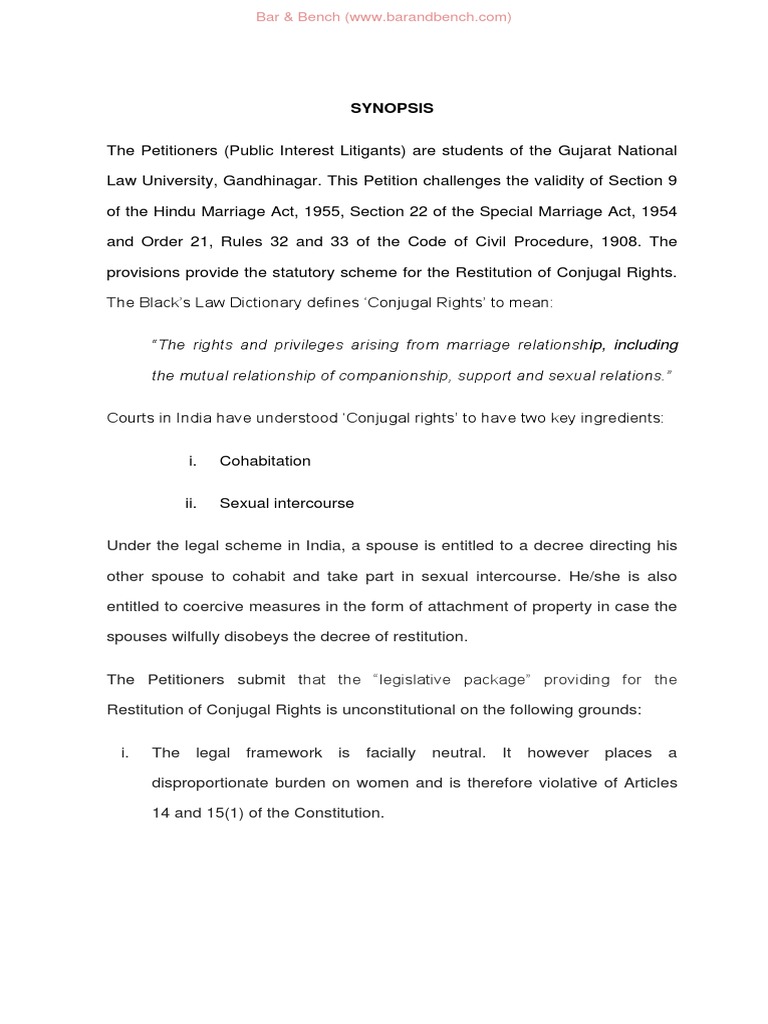 Restitution of Conjugal Rights Petition | Marriage | Writ
