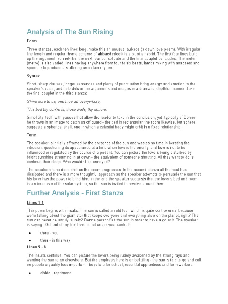 Analysis of The Sun Rising | PDF | Metre (Poetry) | Poetic Form