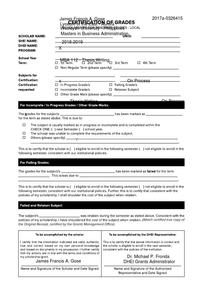 Certification of Grades | PDF