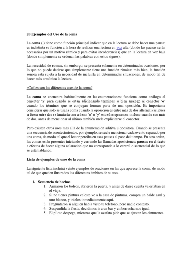 20 Ejemplos del Uso de la Coma | PDF | Ritmo