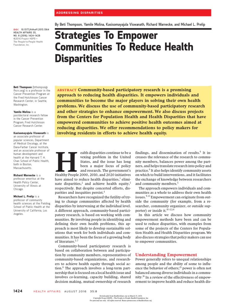 Strategies To Empower Communities To Reduce Health Disparities | PDF ...