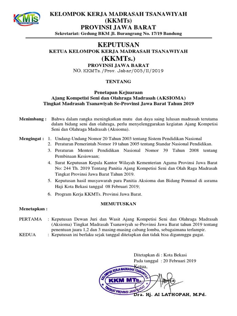 Surat Keputusan Penetapan Kejuaraan | PDF