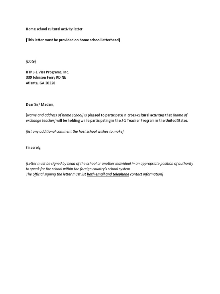 Home School Cultural Activity Letter | PDF