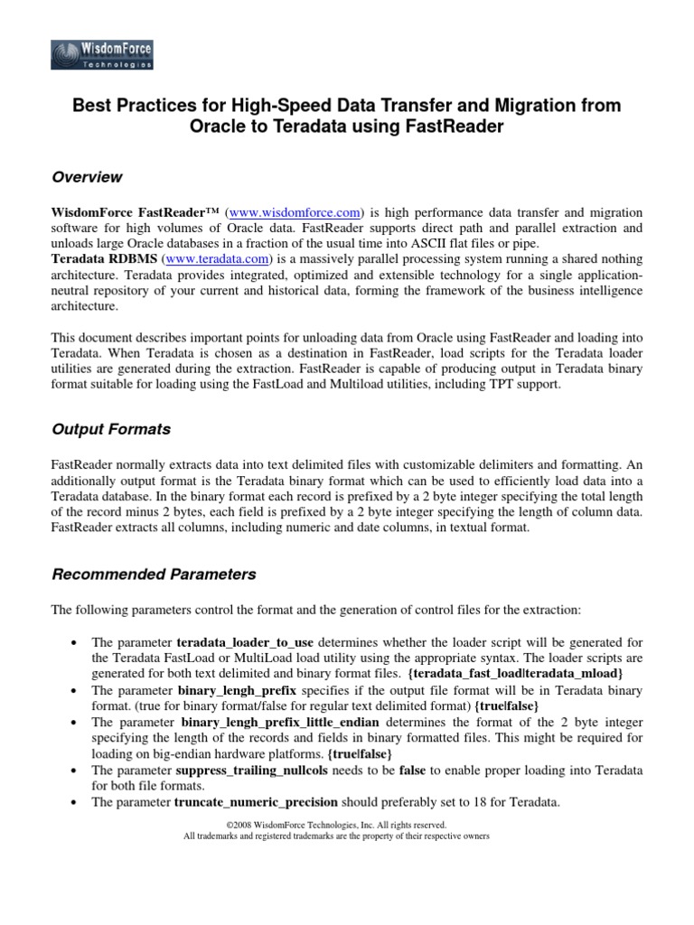 FastReader Best Practices For Teradata Migration From Oracle | PDF | File Format | Parameter ...