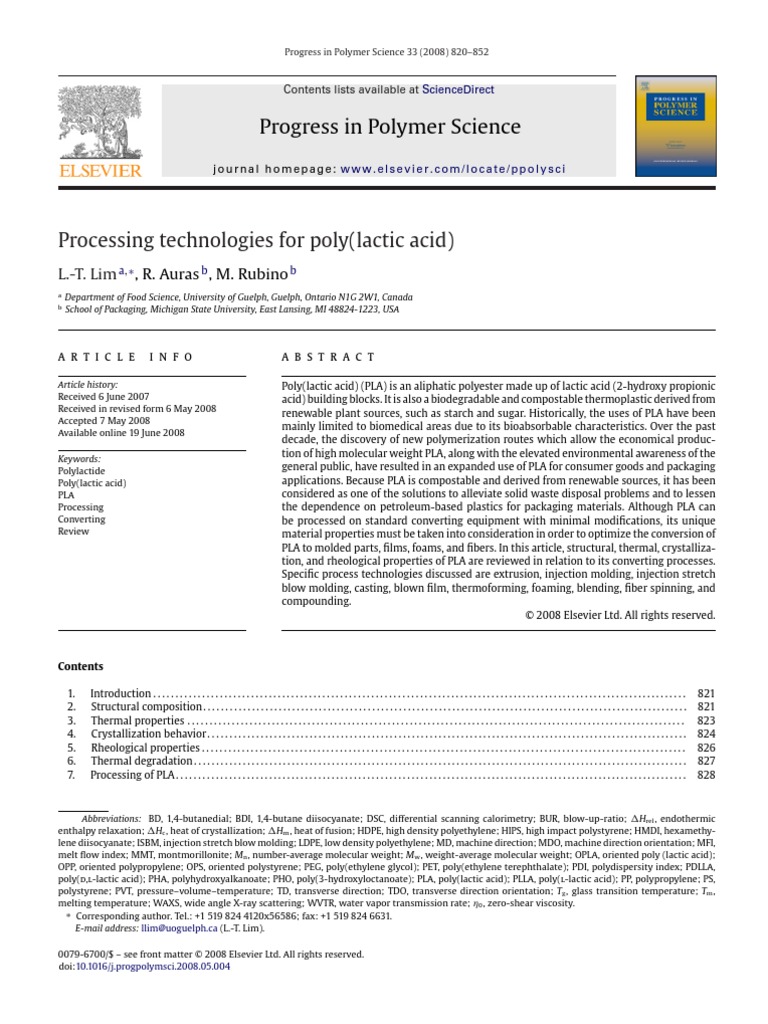 Processing Technologies For Poly (Lactic Acid) | PDF | Differential ...