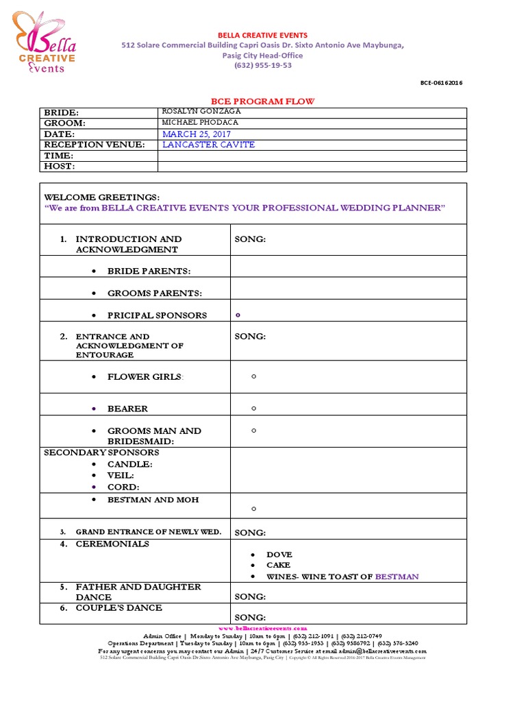 S03252017a BCE PROGRAM FLOW | PDF | Rituals | Socialization