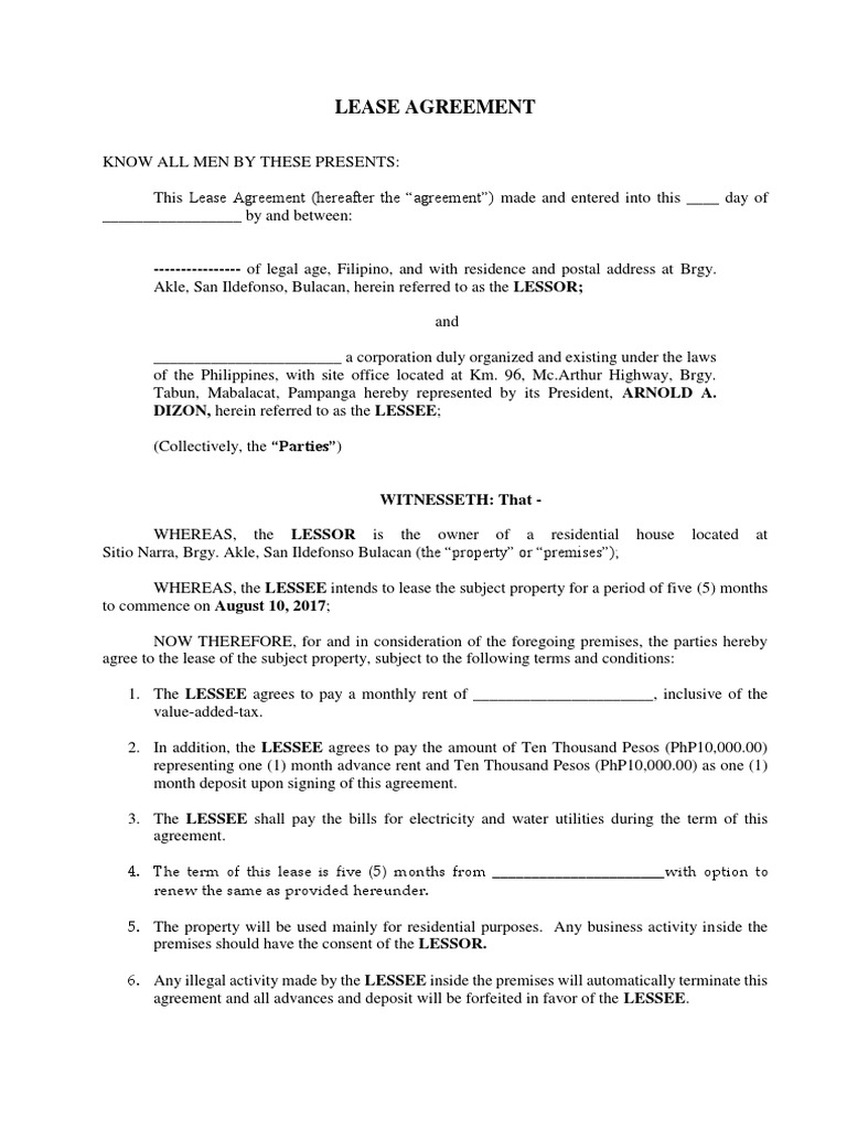 LEASE AGREEMENT - Template | PDF | Lease | Virtue