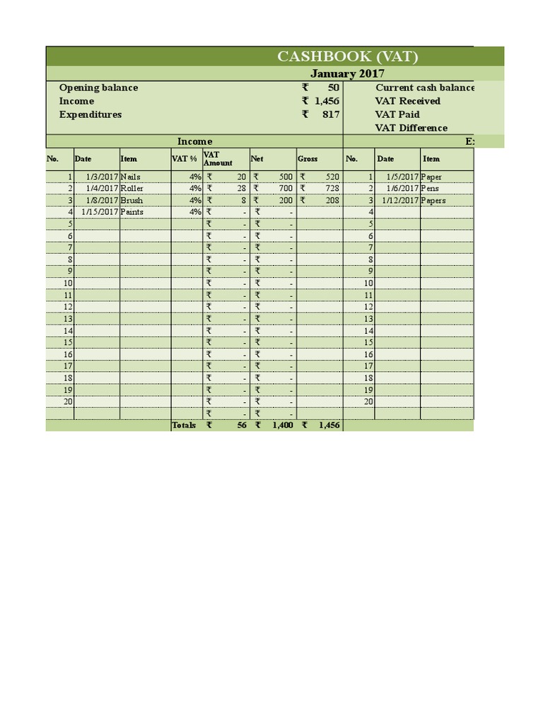 Cash Book Template VAT | PDF | Government Finances | Taxation